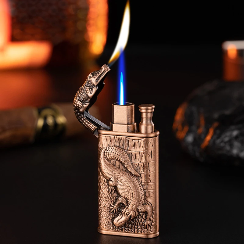 Unusual-Metal-Crocodile-Double-Fire-Lighters-Windproof-Gas-Lighters ...