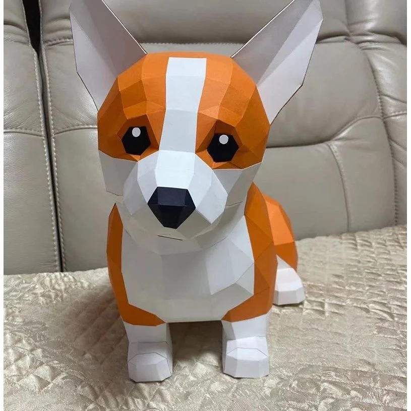 Cute-dog-queen-corky-dog-geometric-origami-3D-papercraft-paper-model ...