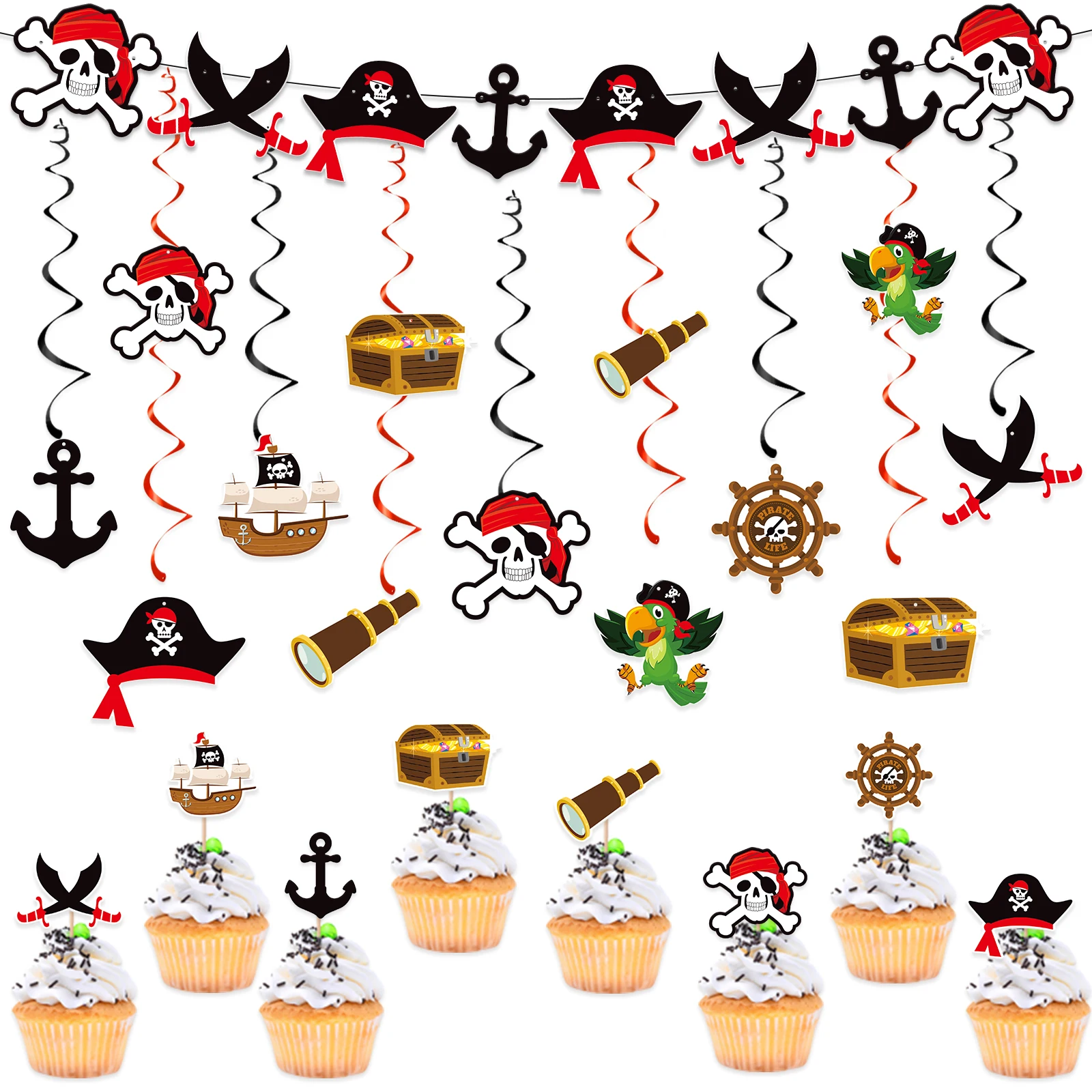 45 Pcs Pirate Party Hanging Swirls Decorations Pirate Themed Streamer ...
