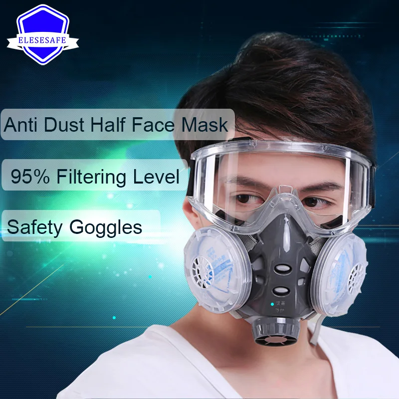 New Anti Dust Mask Full Face Respirator Dual 4-Layer Filters Safety ...