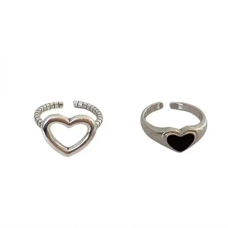 Trendy-Heart-shaped-Combination-Rings-For-Men-Women-Simple-Unique-Black ...