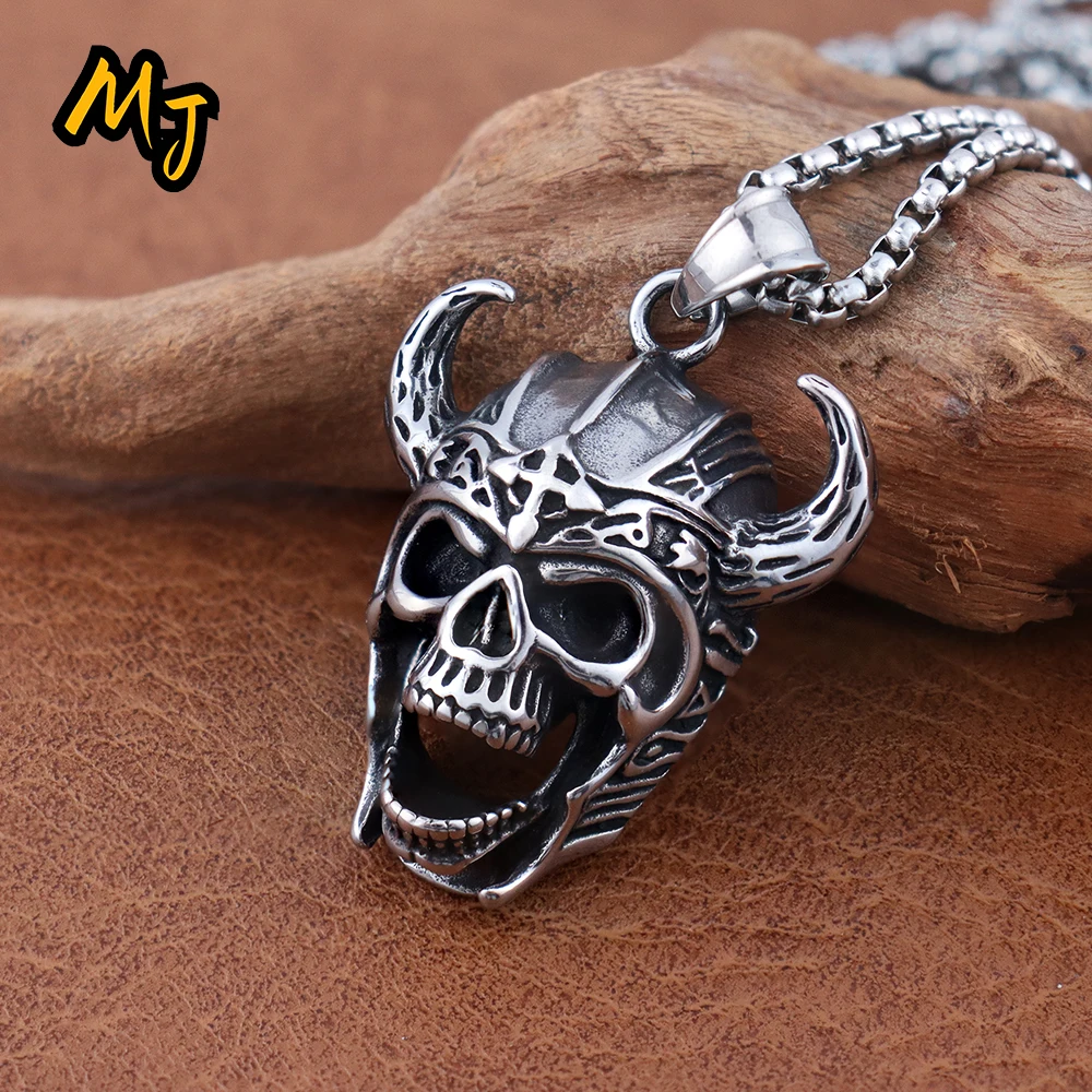 Vintage-Skull-Warrior-Men-s-Pendant-Chain-Stainless-Steel-Punk-Gothic ...