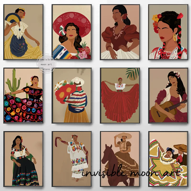 Mexican-Woman-Portrait-Hispanic-Art-Dancing-Girl-Folklore-Art-Posters ...