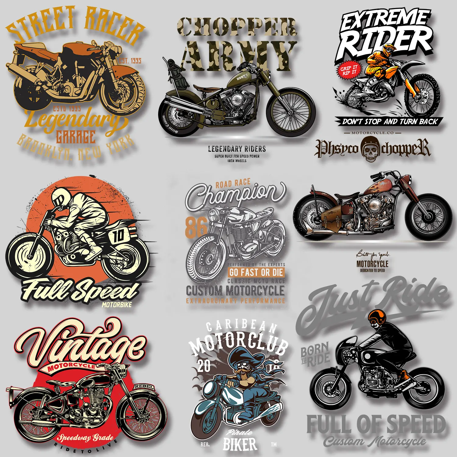 Motorcycle-Skull-Vintage-Style-Iron-on-Stickers-for-Clothes ...