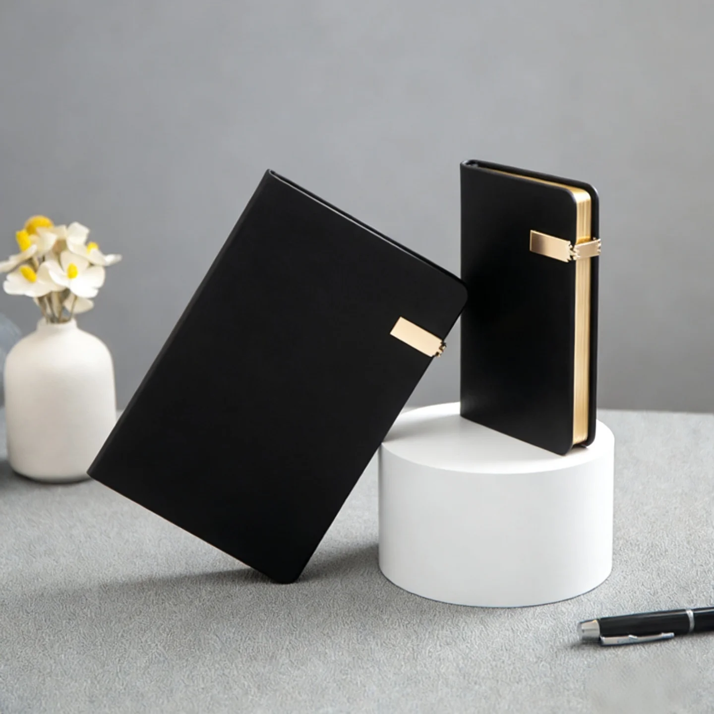 Executive Black Leather Notebook - Metallic Clasp & Gilded Edges for ...