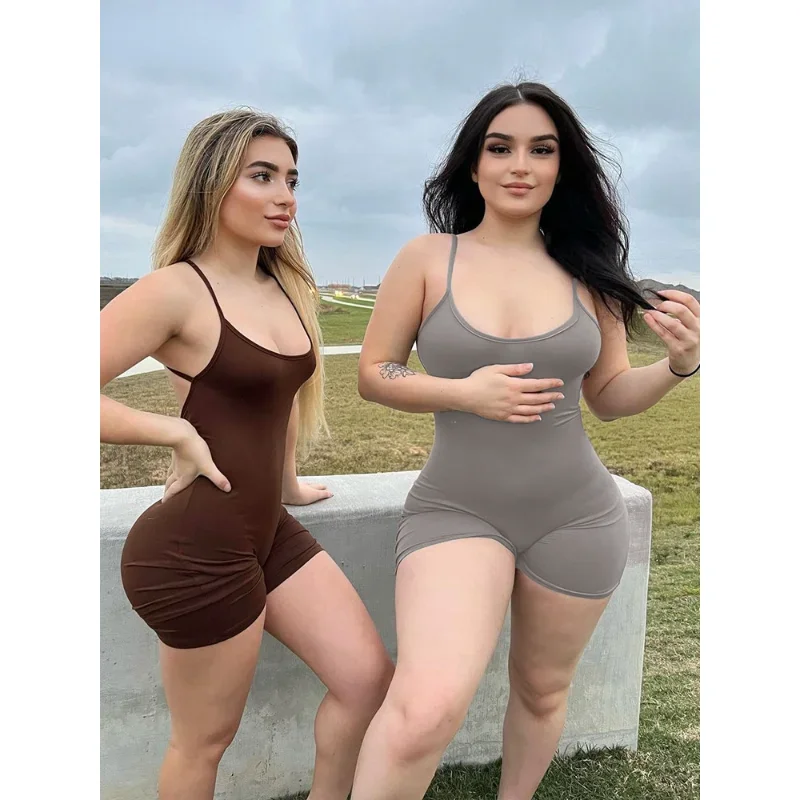 2023-Summer-Women-Solid-Sleeveless-Backless-Ruched-Sexy-Bodycon-Skinny-Slips-One-Piece-Playsuit ...