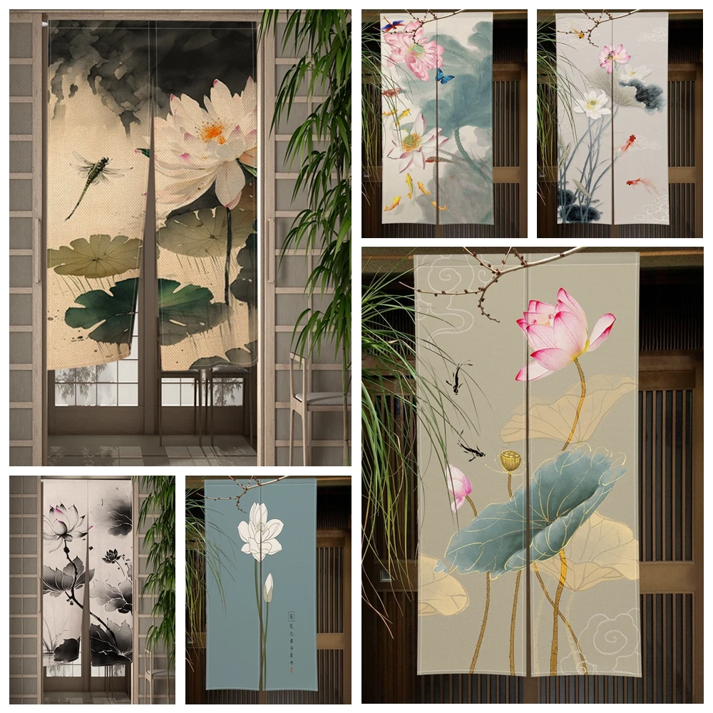 Japanese-Noren-Door-Curtain-Lotus-Plum-Blossom-Chinese-Traditional ...