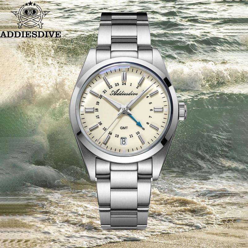 ADDIESDIVE-36mm-Stainless-Steel-AD2065-GMT-Quartz-Watch-Bubble-Mirror ...