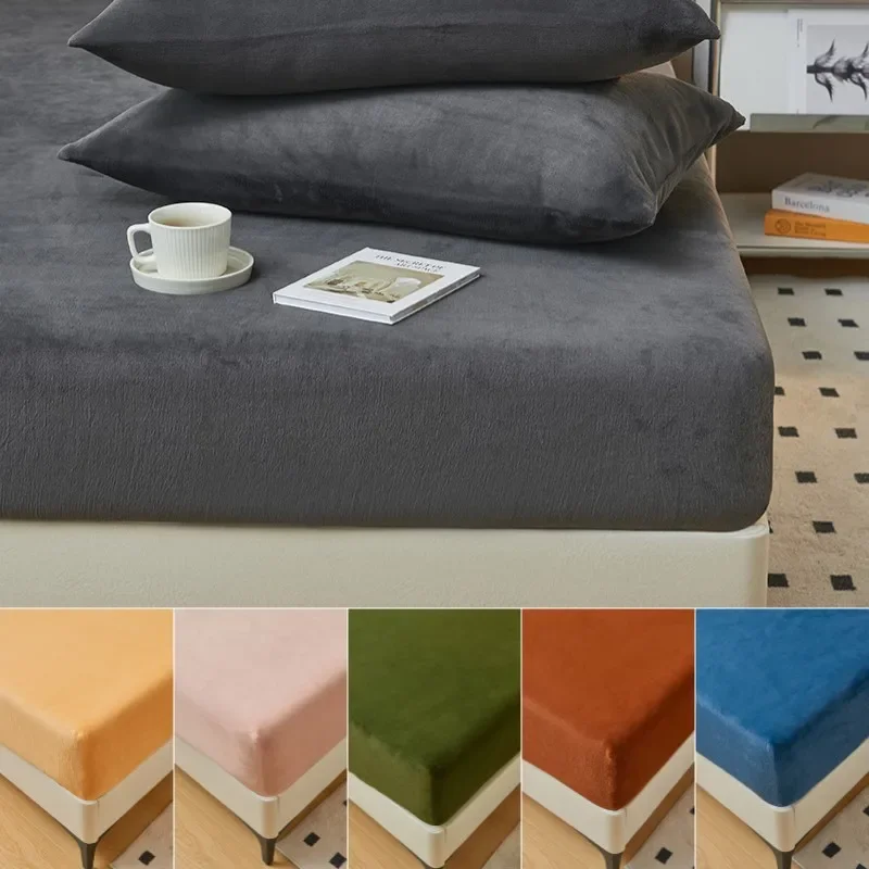 Flannel-Fleece-Fitted-Bed-Sheet-For-Winter-Super-Warm-Solid-Color ...