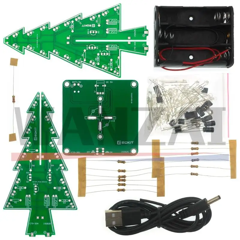 Drie-Dimensionale-3D-Kerstboom-Led-Diy-Kit-Rood-Groen-Geel-Rgb-Flash ...