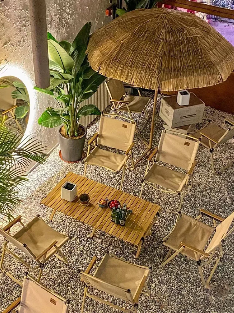 Bộ bàn ăn hình ô dù rơm kèm bốn ghế dùng cho cắm trại, quán cà phê, cửa ...