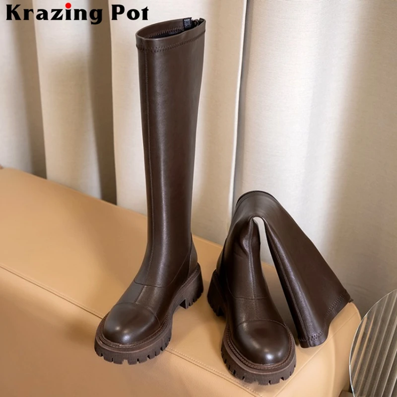 Krazing Pot Riding Boots Genuine Leather High Quality Round Toe Thick ...
