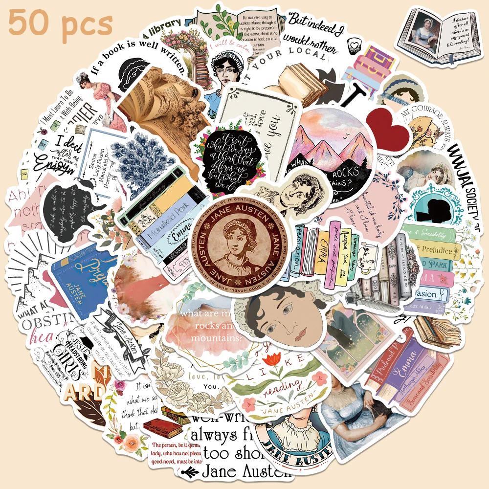 50pcs-Novelist-jane-austen-Stickers-Aesthetic-Graffiti-Decals-For ...