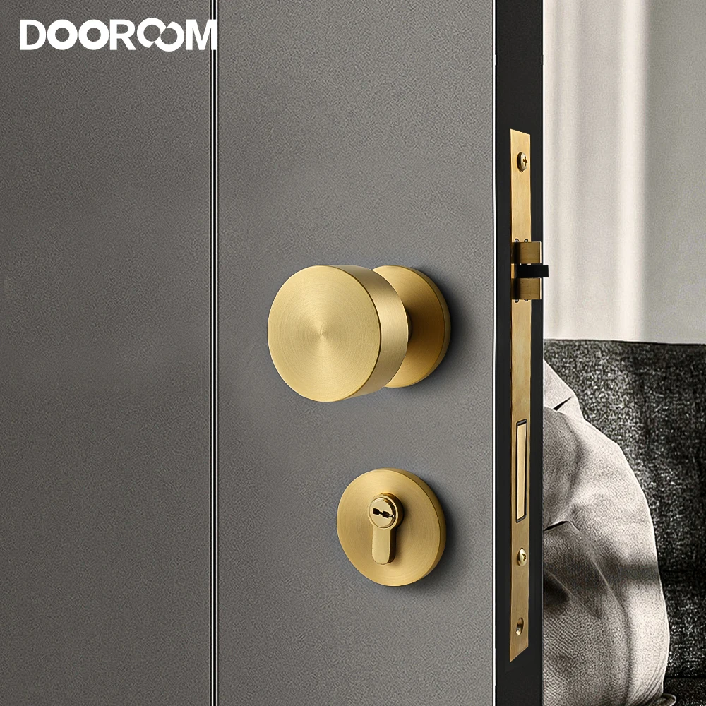 DOOROOM Silent Room Door Lock Handle Knob Solid Brass Interior Living ...