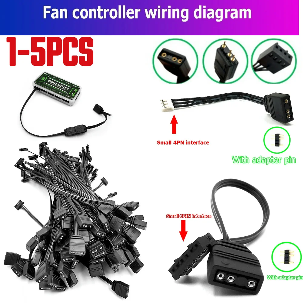 For-Coolmoon-Fan-Controller-5V-ARGB-3Pin-to-Small-4Pin-6Pin-Adapter ...