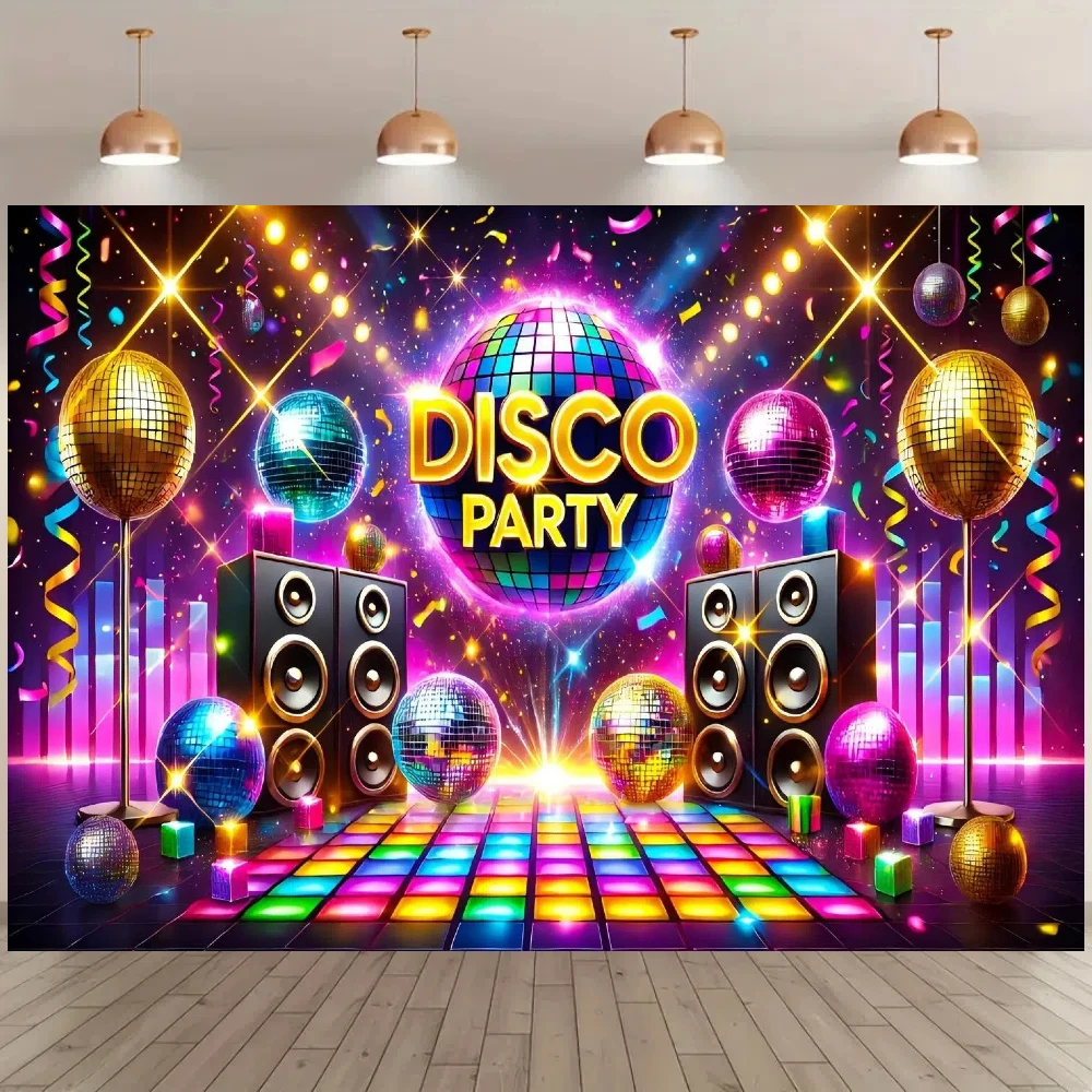 1pc Retro Disco party background banner, polyester material, multi-size ...