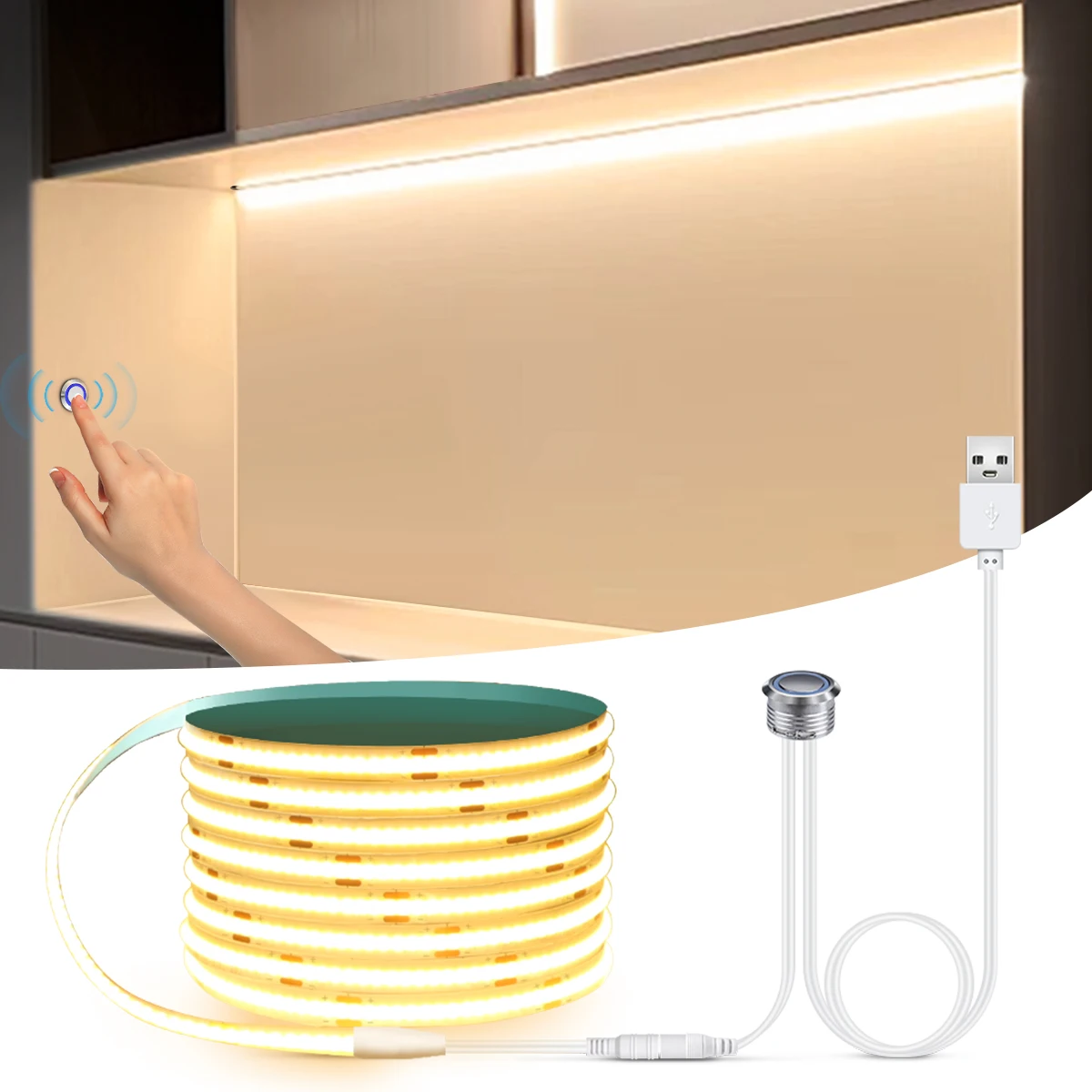 Touch-Sensor-Dimmable-COB-LED-Strip-Light-USB-5V-Recessed-Touch-Switch ...