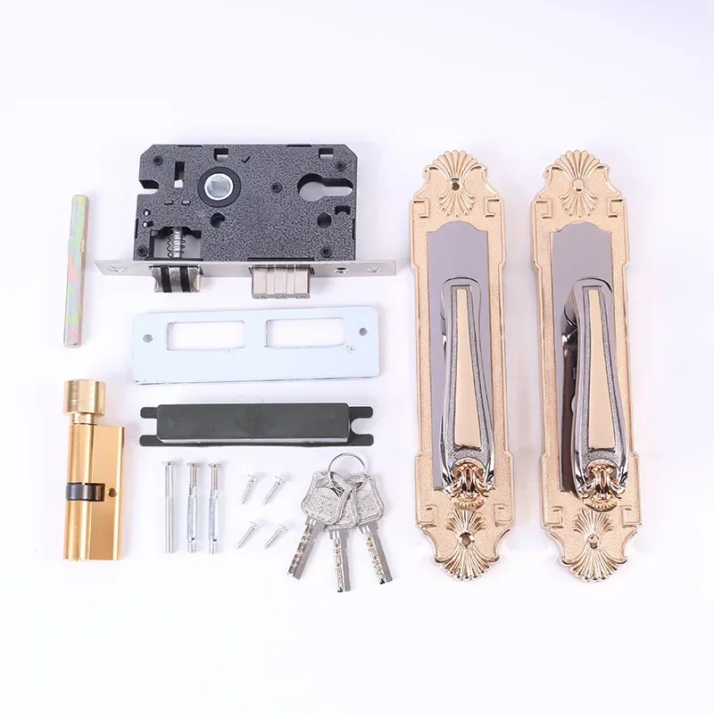 European-Titanium-Black-Gold-Bedroom-Solid-Wood-Door-Mechanical-Lock ...