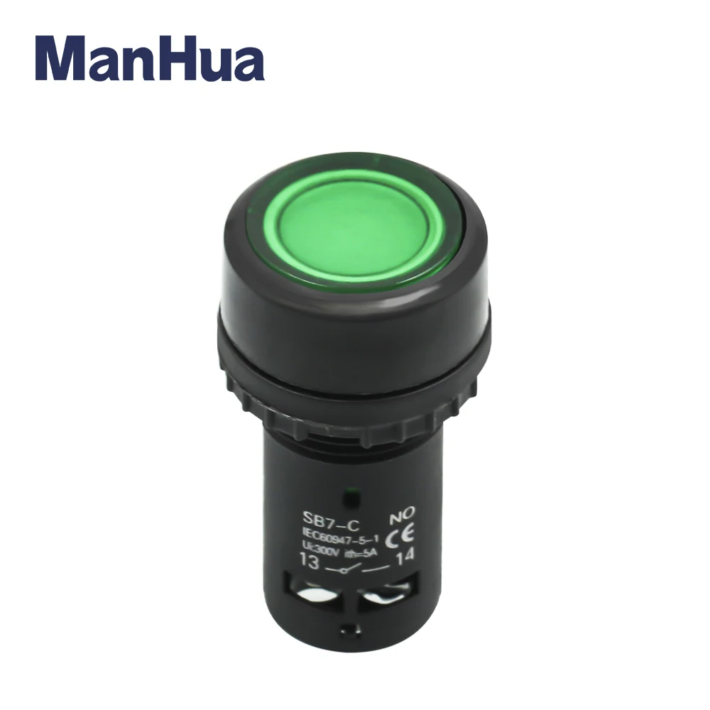 ManHua-XB7-Green-LED-lights-Push-Button-Switch-on-off-With-Rubber ...