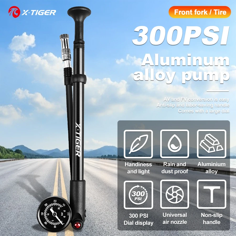 X-TIGER-25cm-Bicycle-Pump-Universal-Air-Nozzle-300PSI-Bike-Manual-Air ...