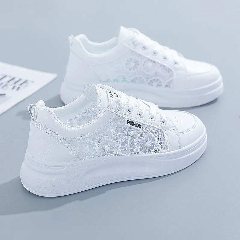 Sapatos-casuais-de-renda-branca-feminina-malha-oca-respir-vel ...