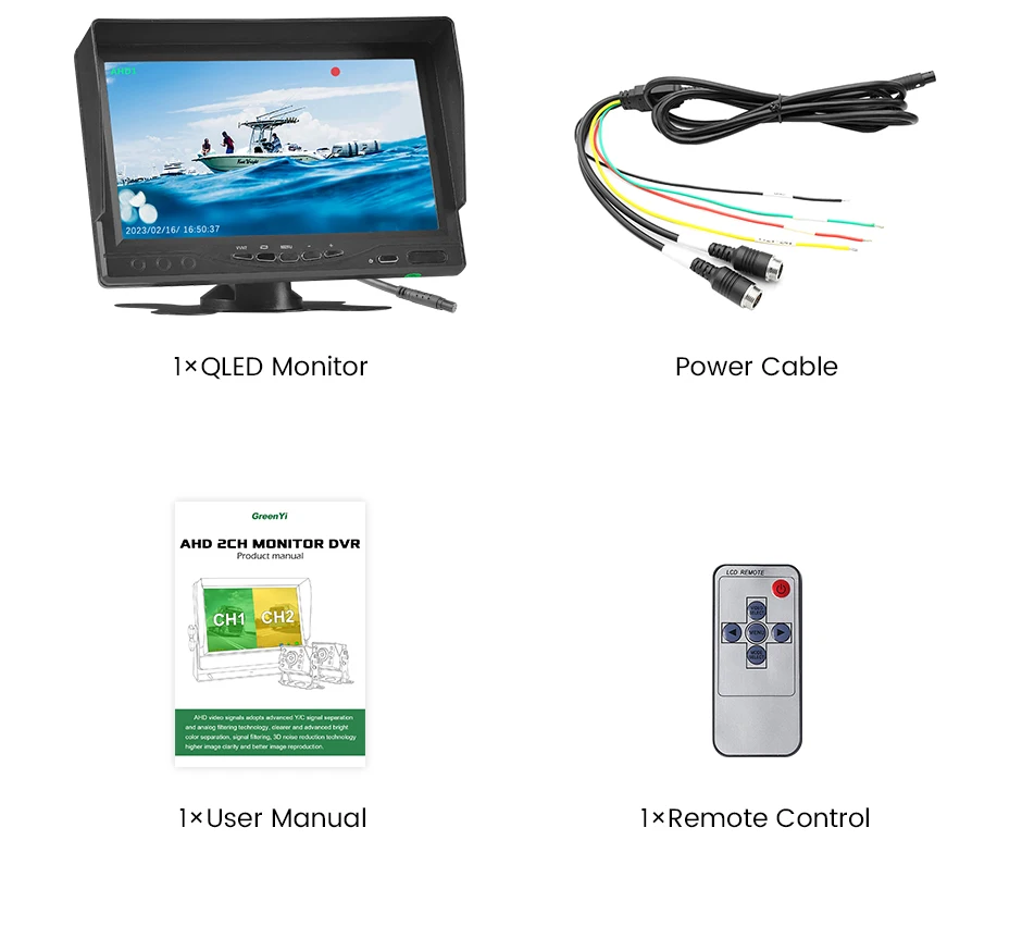 7 Inch Quantum Screen QLED AHD DVR 2CH Monitor for Trucks, Parking and ...