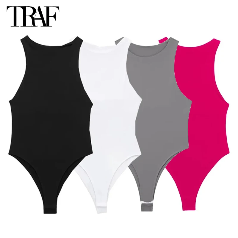 TRAF-Body-sin-mangas-para-mujer-traje-Sexy-de-una-pieza-color-blanco-y ...