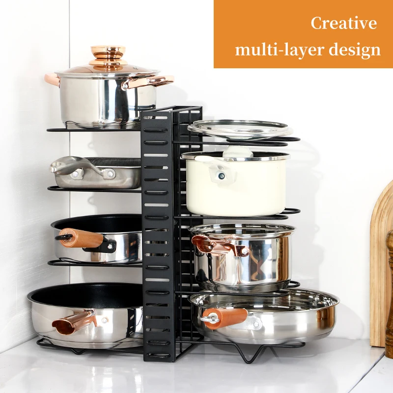 8-Tier Pot & Pan Organizer Rack – Adjustable Cabinet Storage with 3 DIY ...