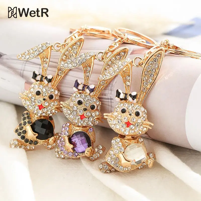 Creative Cartoon Alloy Rhinestone Crystal Rabbit Keychain Keyring ...