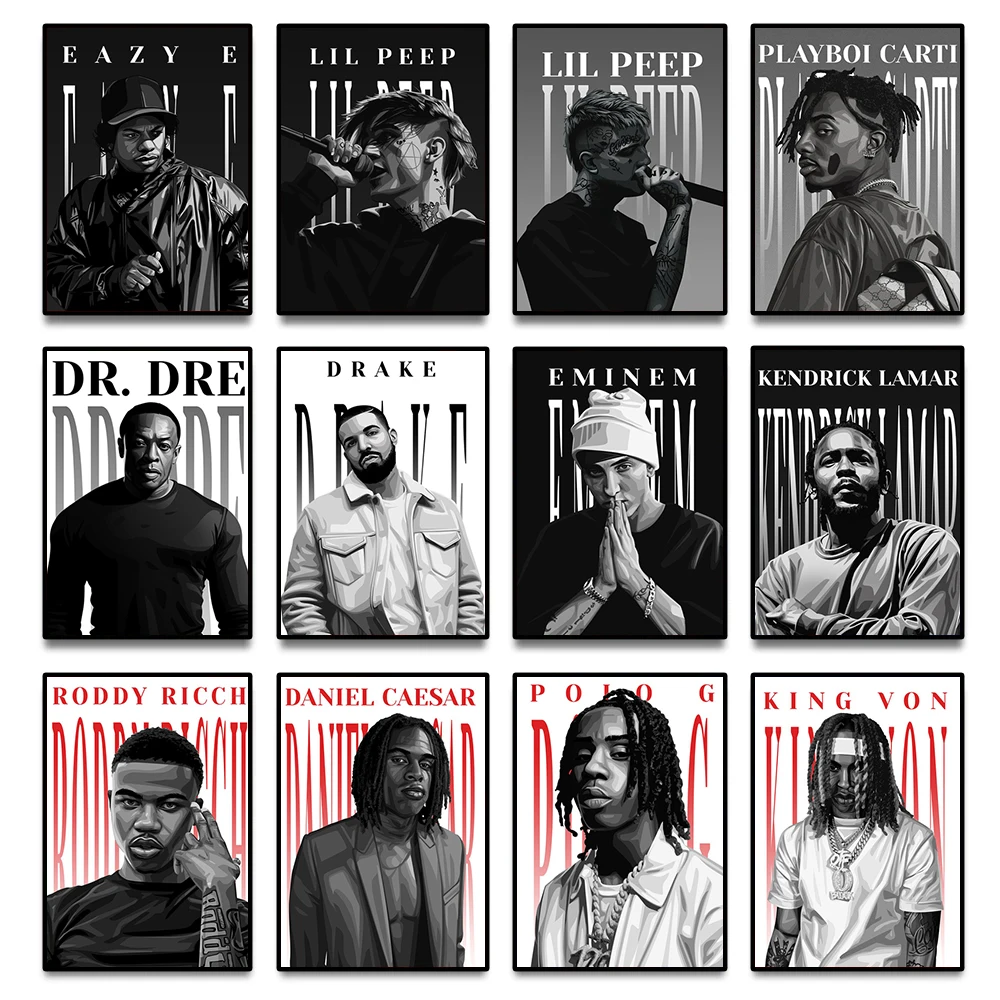 Hip-Hop-Music-Stars-Portrait-Series-Drake-Dr-Dre-Eminem-Kendrick-Lamar ...