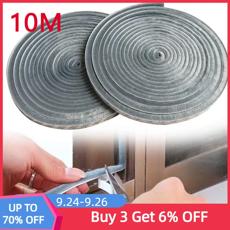 10m Window Brush Seal Strip Self Adhesive Weather Stripping Door Sweep ...