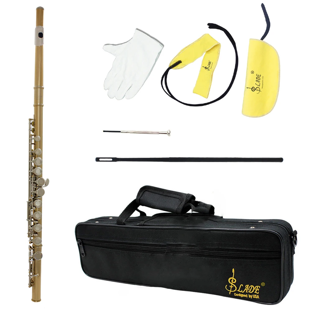 SLADE-16-Closed-Open-Holes-C-Key-Flute-Professional-Gold-Silver-Concert ...