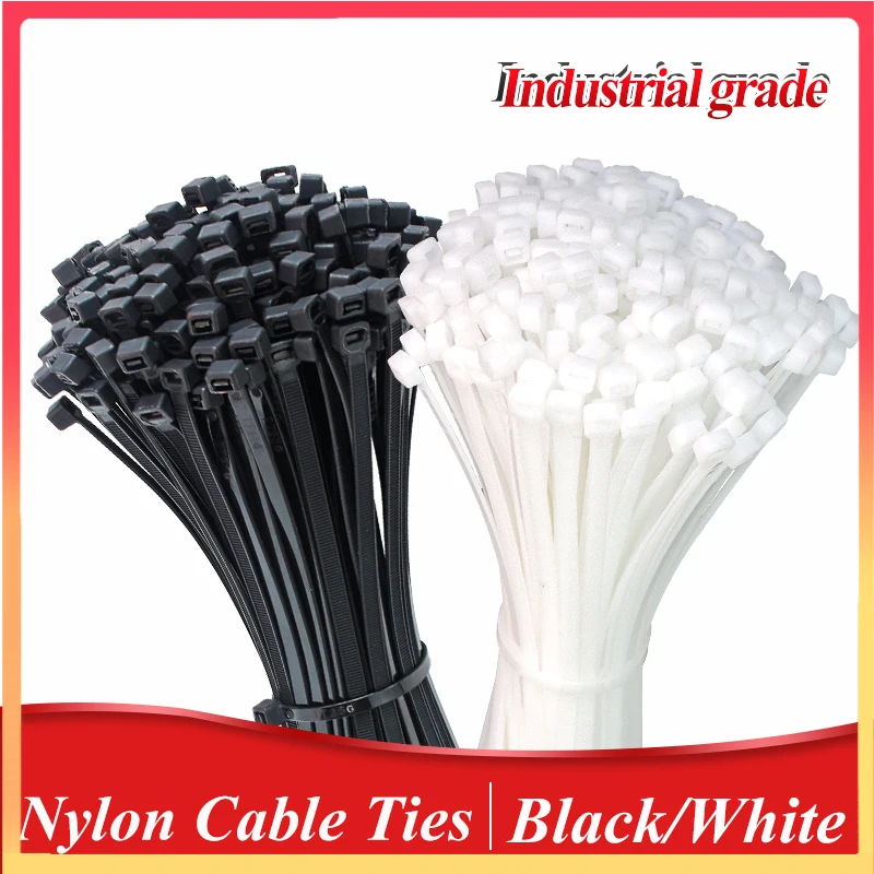 Self-locking Plastic Nylon Tie 100 Pcs Black Fastening Strap Cable-tie ...