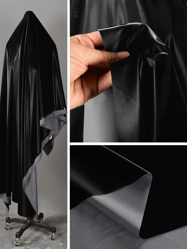 Shark-Skin-Fabric-Dark-Black-PU-Material-Soft-Non-Elastic-Smooth ...