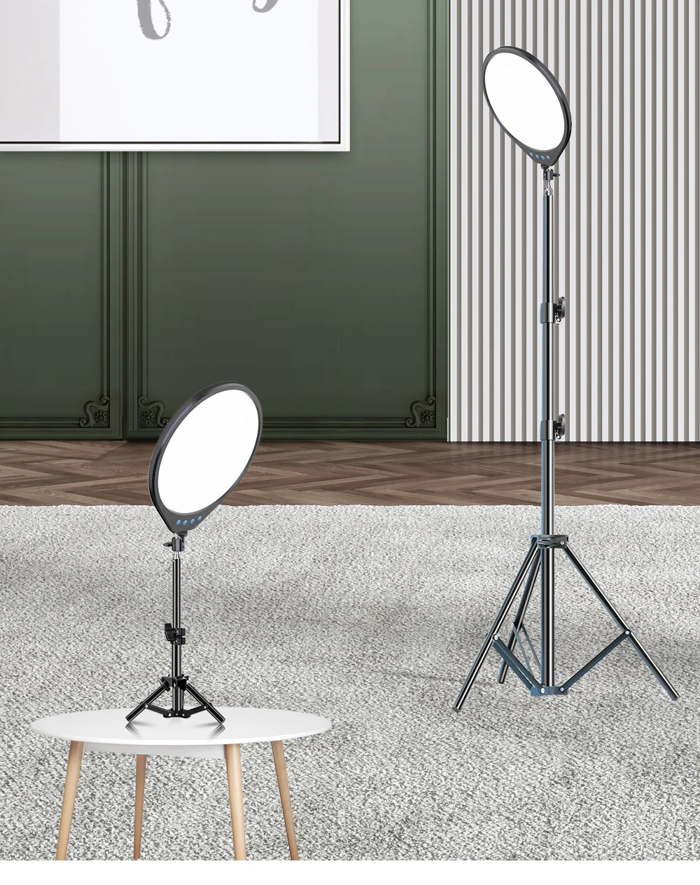 SH-Petite lampe ronde LED avec trépied,perche à selfie,trépied avec ...