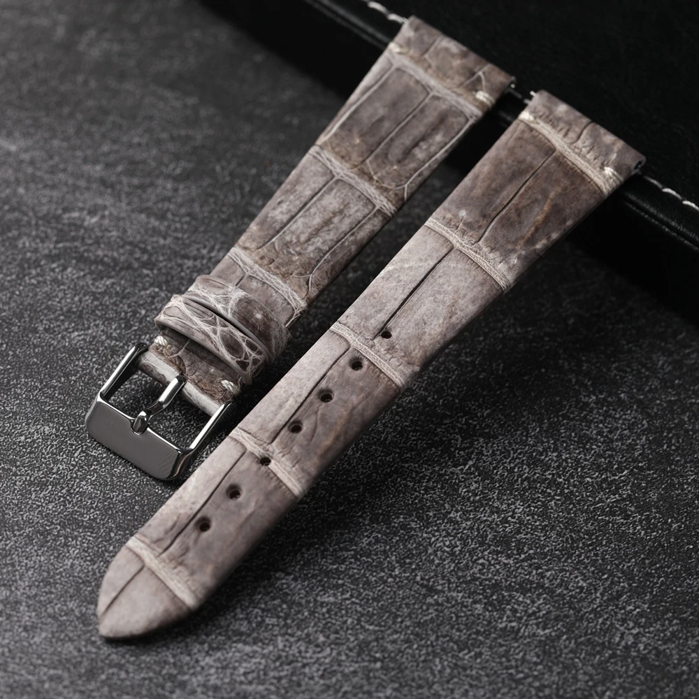 Handmade Himalayan Grey White Crocodile Leather Strap 18 19 20 22MM ...