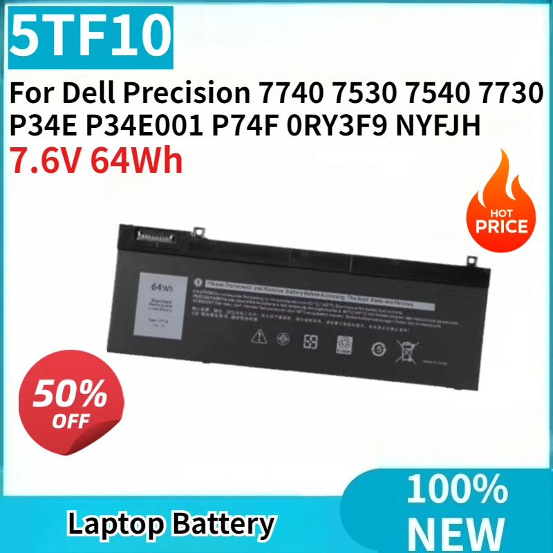 Brand New 5TF10 NYFJH 7.6V 64Wh Laptop Battery for Dell Precision 7740 ...