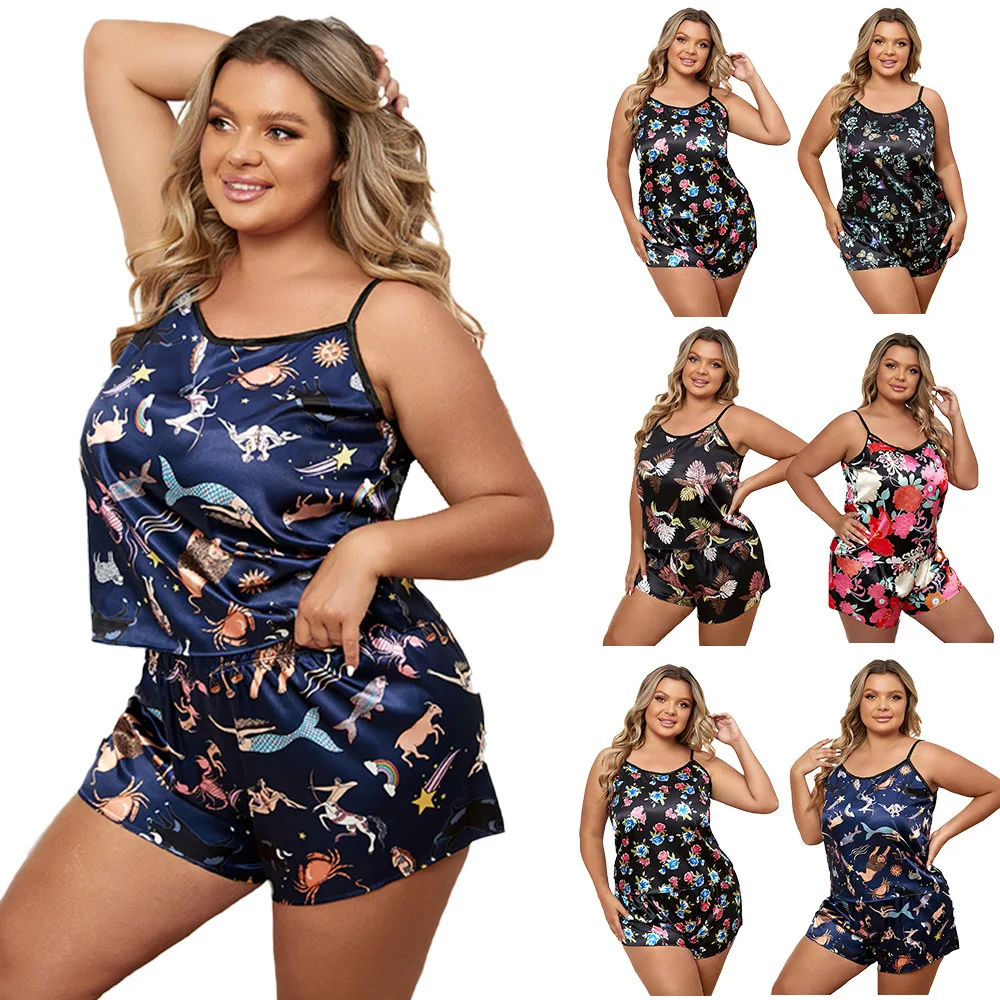 Large-size-4XL-womens-pajamas-summer-round-neck-suspenders-sexy-home ...