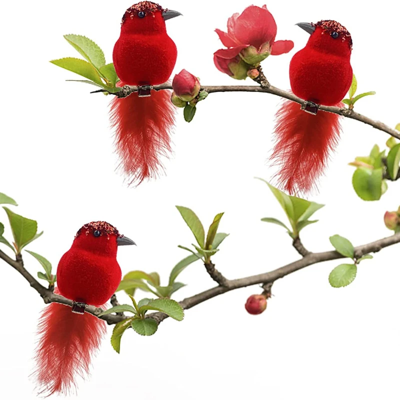 3Pcs-Artificial-Red-Birds-Christmas-Tree-Ornament-Imitation-Birds-Clip ...