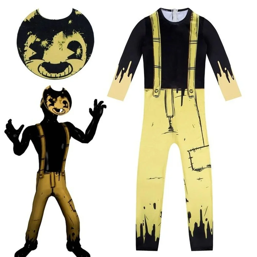 Kids Bendy Cosplay Costume with Mask Boys Girls Bodysuit Halloween Fancy Jumpsuits AliExpress