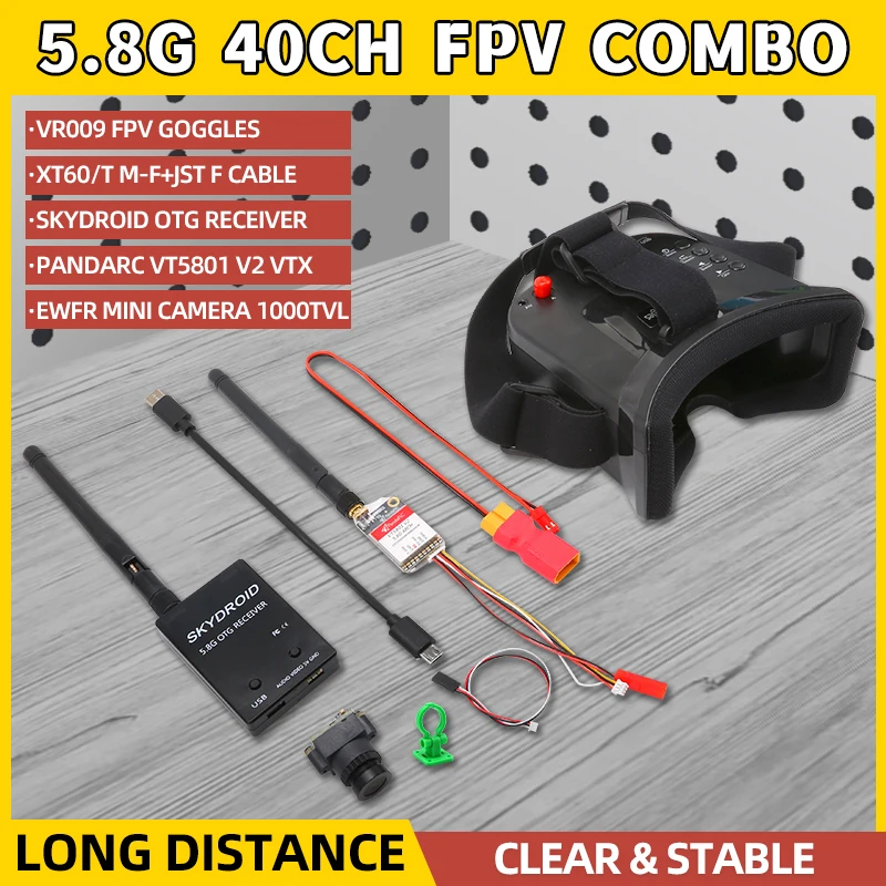 New 5.8g Fpv Combo 5.8ghz 40ch Vr009 Fpv Goggles Display+pandarc Vt5801 ...