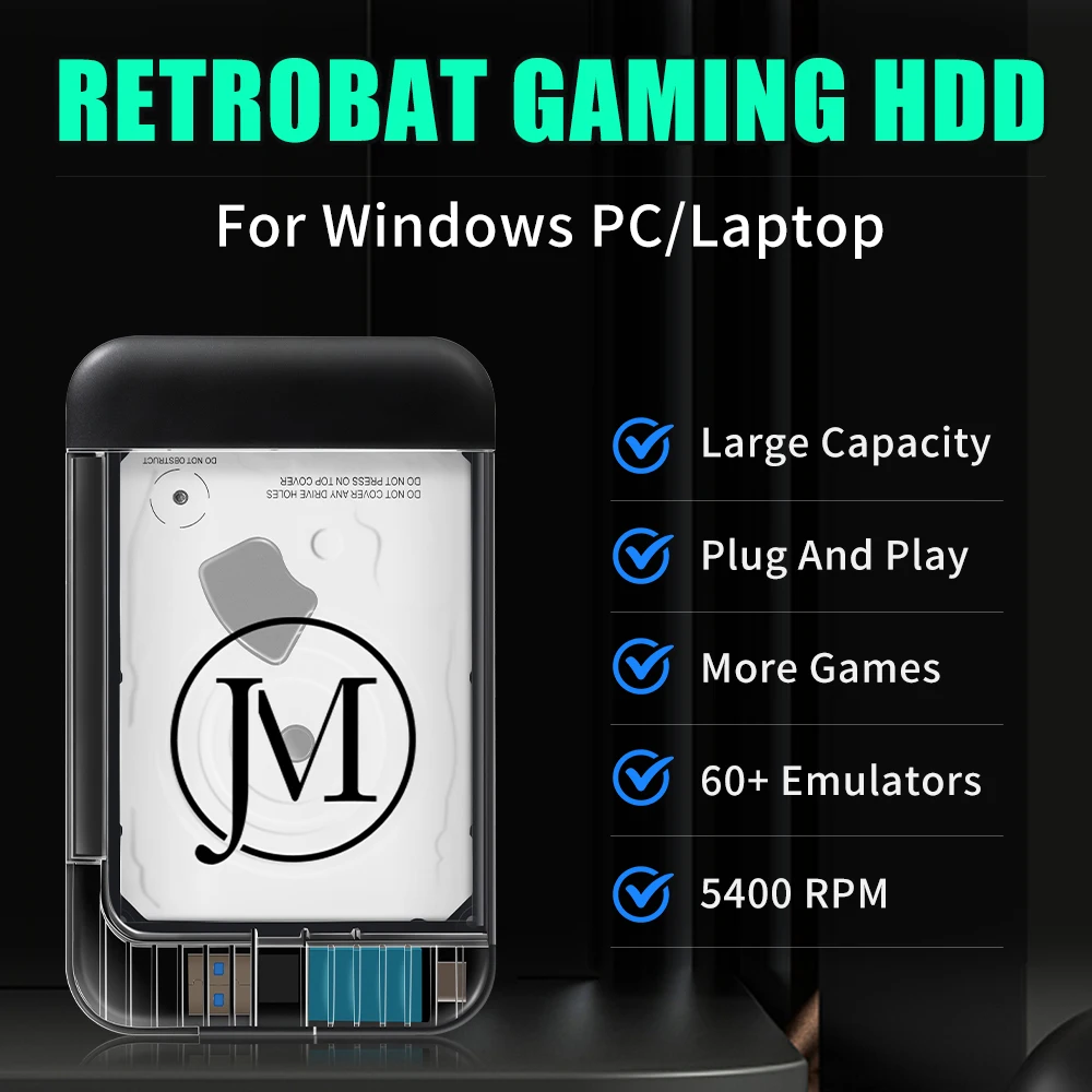 2TB Retrobat Portable External Hard Drive 100000 Retro Games 500GB ...