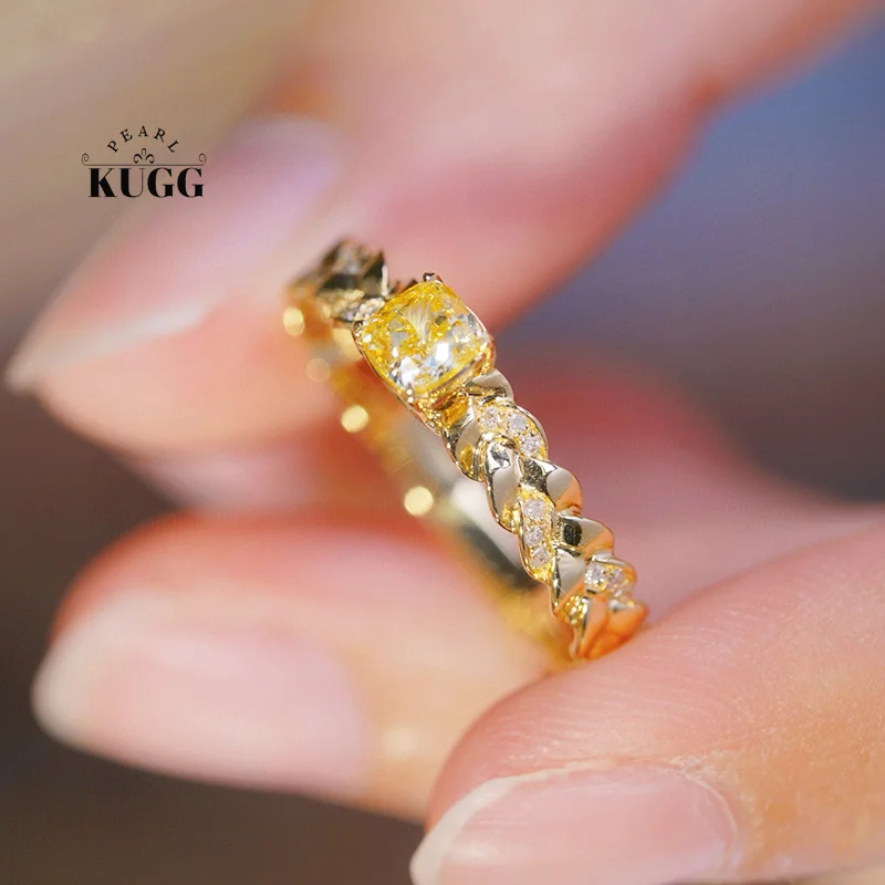 KUGG 18K Yellow Gold Rings Fashion Wheat Design Real Natural Yellow ...