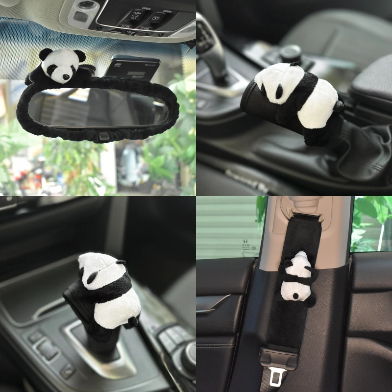 1pc Cute Cartoon Panda Car Gear Shift Cover Soft Plush Auto Shifter ...