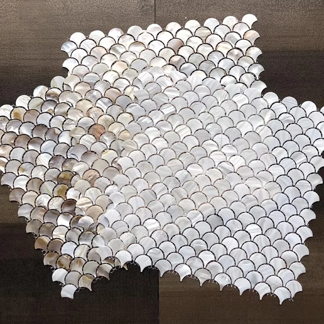 Natural Shell Mosaic Fish Scale Fan Shaped Wall Decoration Background ...