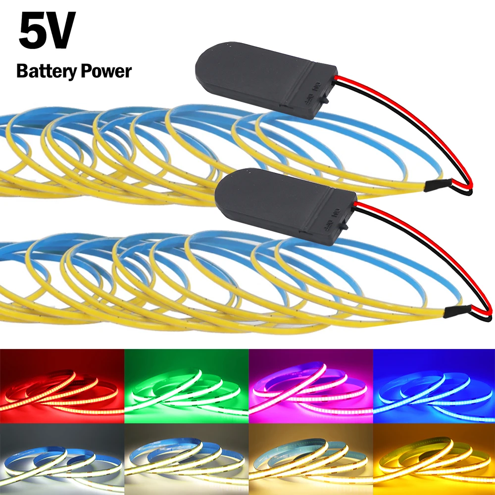 3MM 5MM 8MM PCB COB LED Strip 5V Light Battery Power 320LEDs/M Red ...