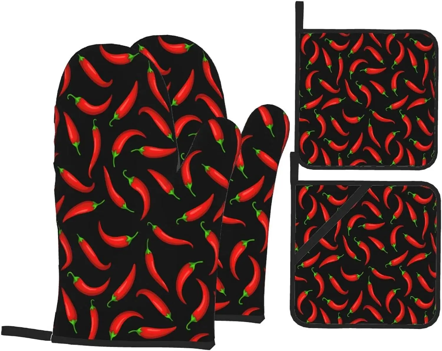 Chili-Peppers-Pattern-Oven-Mitts-and-Pot-Holders-Sets-of-4-Kitchen ...