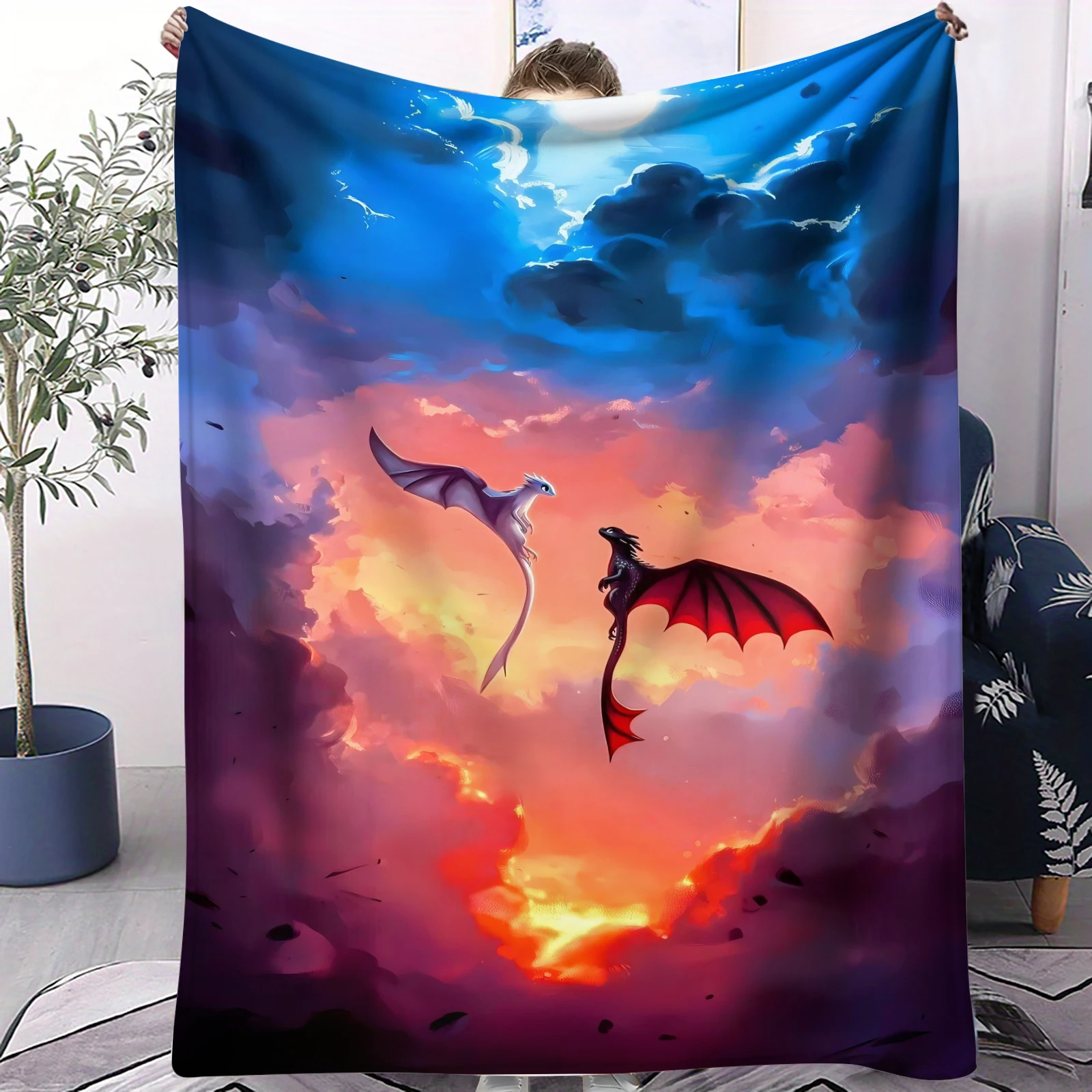 Cute Couple Toothless&Light Fury Gradient Sunset Print Fleece Blanket ...