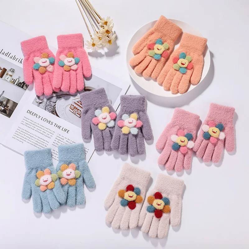 Children-s-Warm-Gloves-Plus-Velvet-Thickening-Cute-Sunflower-Cute-Baby ...