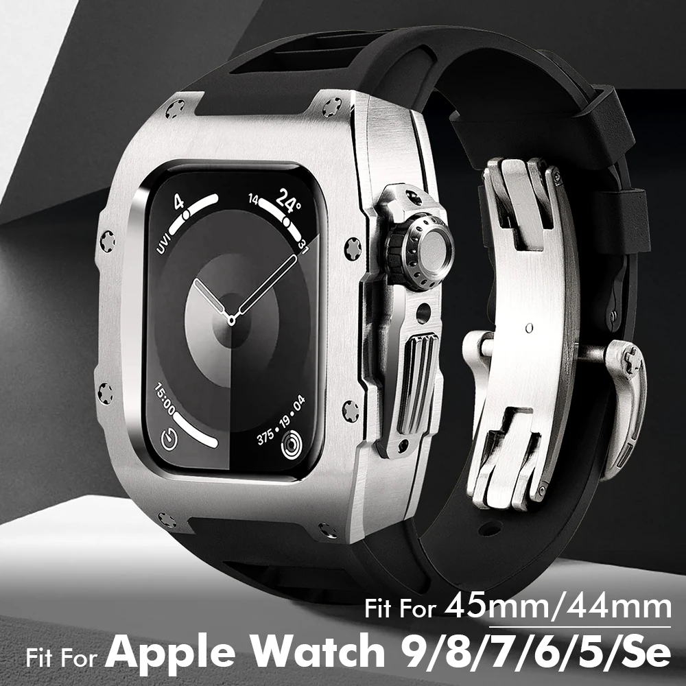 Luxury-Titanium-Case-band-Modification-Kit-For-Apple-Watch-45MM-44MM ...